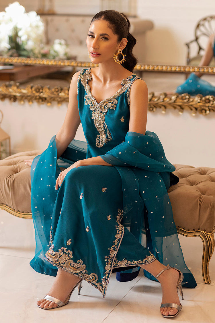 Paisley Teal Raw Silk Outfit - 3D Hand Embroidered Formal – Sunnia Manahil