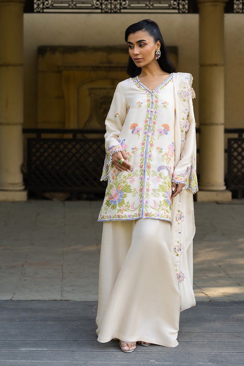 Fenty Ivory Raw Silk Outfit - Pearl Embellished Formal Wear – Sunnia ...